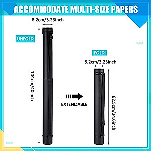 Henoyso 6 Pcs Black Poster Tube Bulk Extendable Blueprint Holder Expand from 24.5 to 40 Inch Portable Folder Organizer with Shoulder Straps and Lids for Maps, Documents, Drawings, Artworks, Scrolls