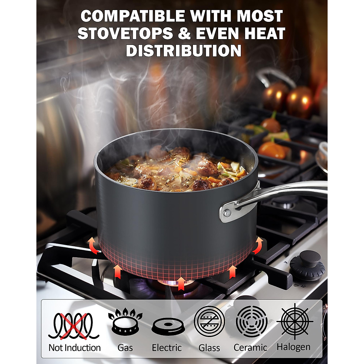 Cooks Standard 3-Quart Hard Anodized Nonstick Saucepan with Lid, Black,NC-00342