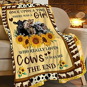 Cow Blanket Sunflower Cows Flannel Blanket for Girl Boy Farmhouse Fleece Blanket Super Soft Cozy Plush Fuzzy Blankets for Couch Sofa Bed Gifts for for Women Men Kids 60"x50"