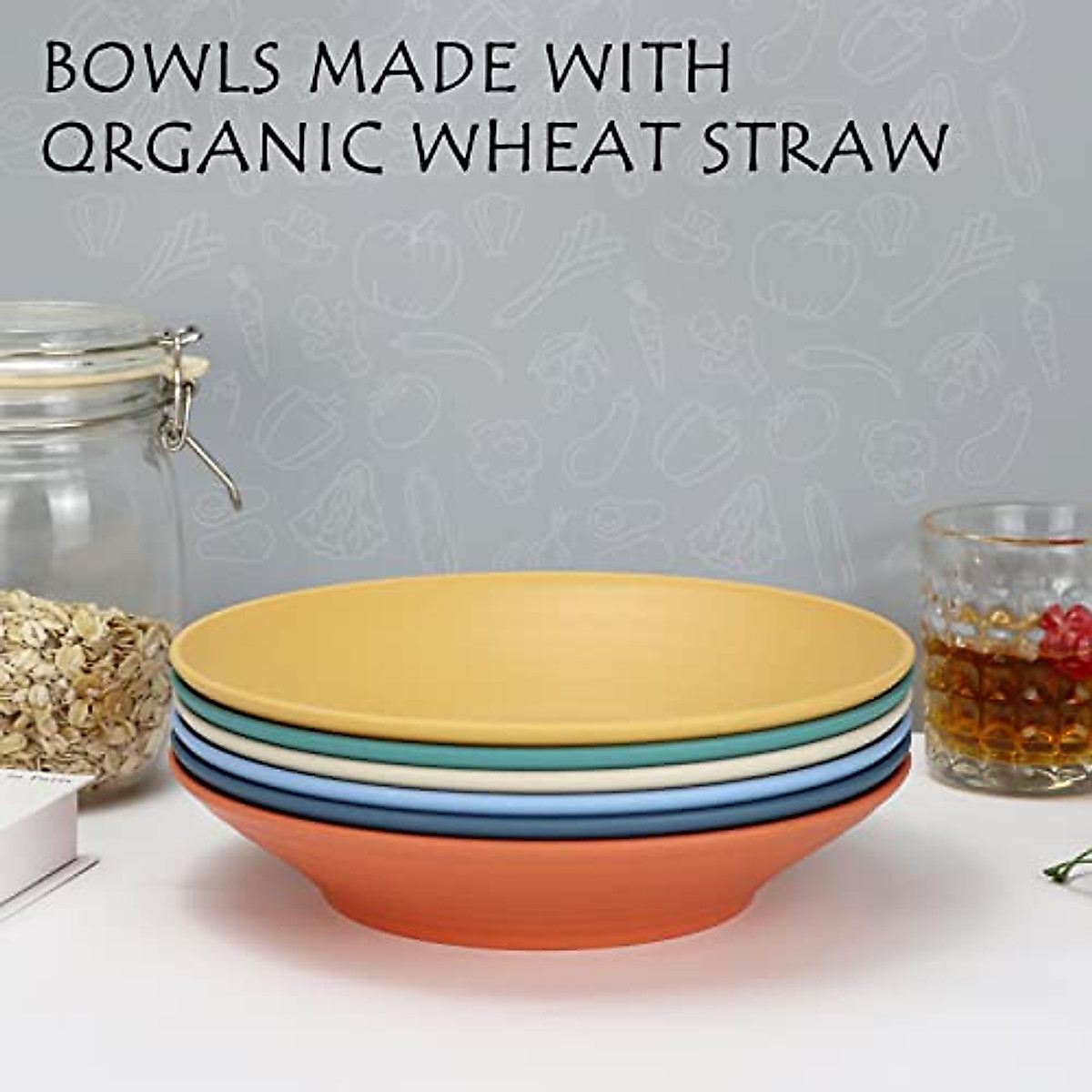Homienly Wheat Straw Pasta Bowls 36oz, Large Salad Serving Bowls Set of 6, Unbreakable Soup Bowls, Plastic Pasta Bowls Set for Kitchen, Microwave Dishwasher Safe