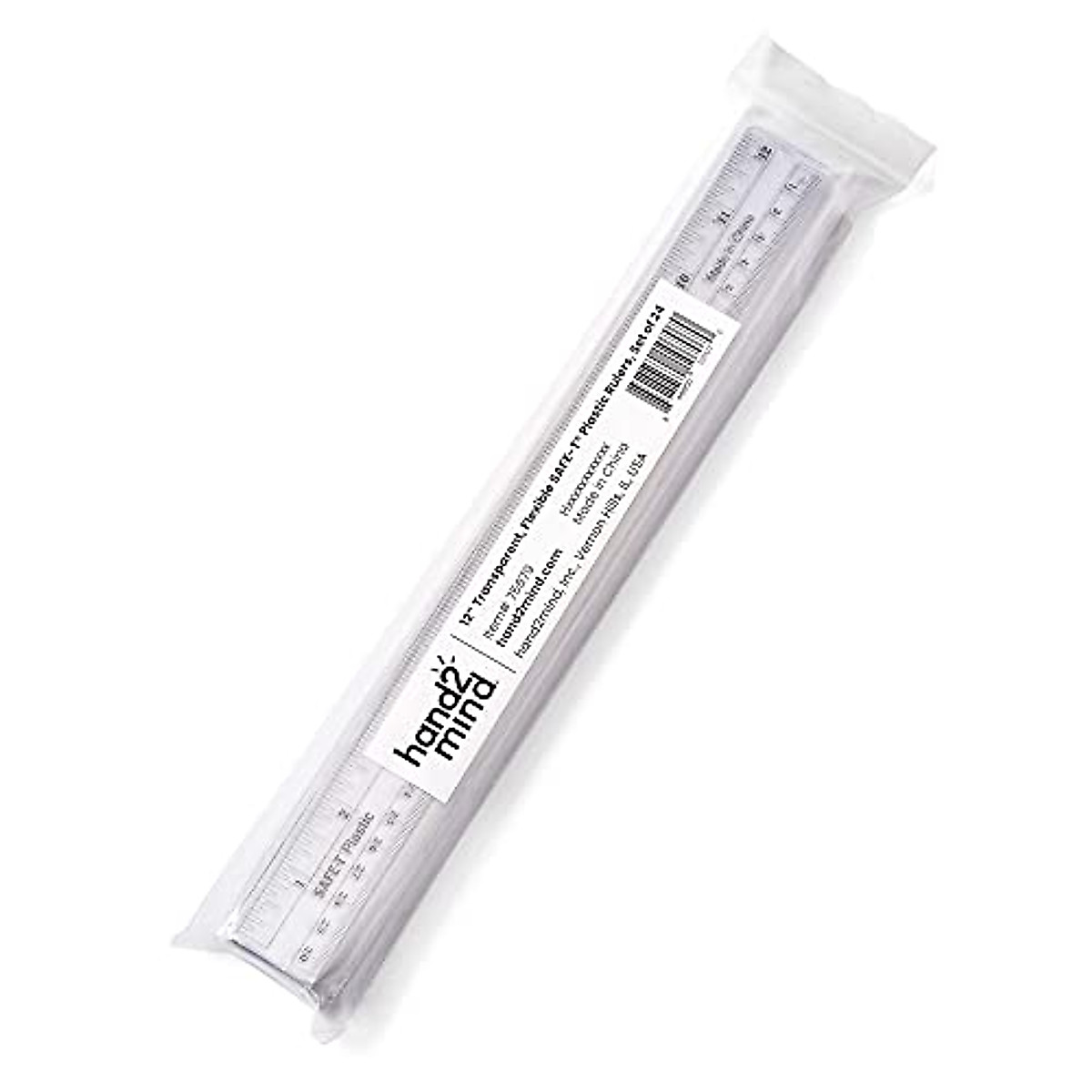 hand2mind 12 inch Transparent, Flexible Safe-T Plastic Rulers, Flat 12 in. Flexible Rulers, Safety Ruler for Measurement, Safety Kids School Supplies, Straight Shatter-Resistant Rulers (Pack of 24)