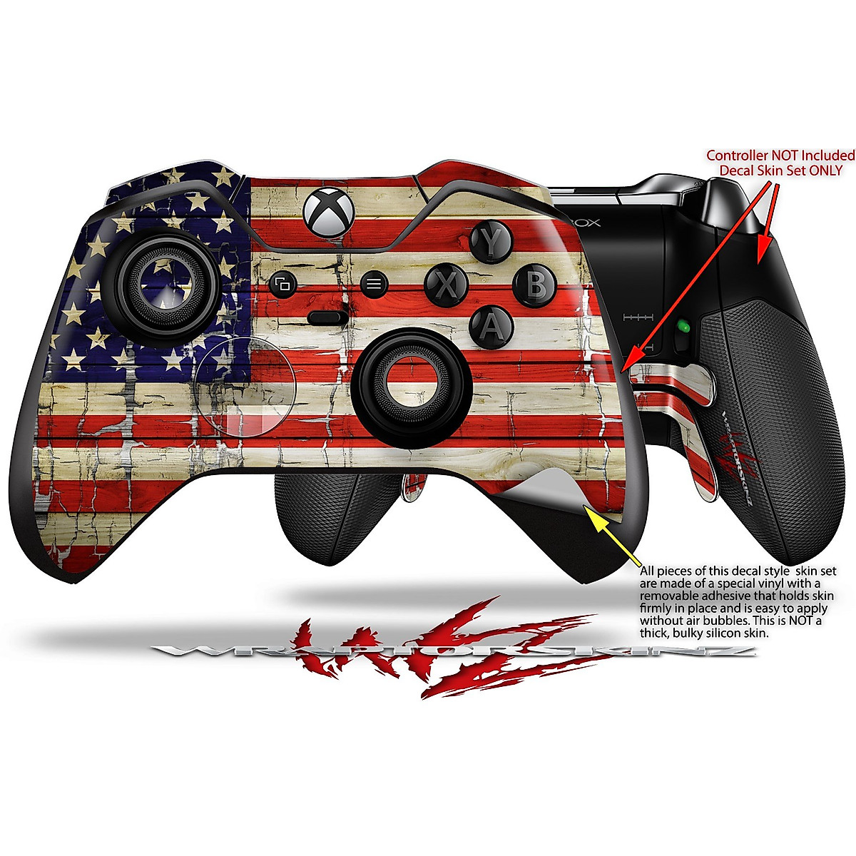 Painted Faded and Cracked USA American Flag - WraptorSkinz Decal Style Vinyl Skin Wrap compatible with XBOX One ELITE Wireless Controller (CONTROLLER NOT INCLUDED)