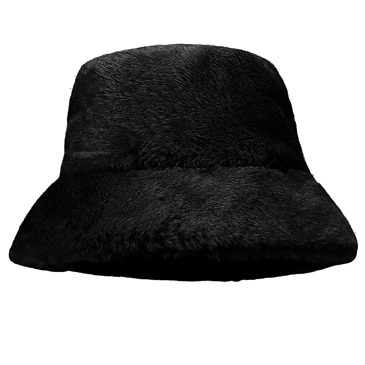Women Plush Fluffy Bucket Hat Warm Lining Winter Faux Fur Cozy Wide Brim Winter (Black)