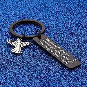 WUSUANED Traveller Keychain Gift May Angels Fly With You Wherever You Roam Bring You Back Safely To Family And Home (angels fly with you keychain black)