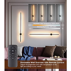 Battery Operated Wall Sconces Set of Two, USB Rechargeable Wall Lights with Remote Control, Dimmable LED Wall Lamp Indoor, 360° Rotation Wireless Lights for Living Room Bedroom Hallway, Black, 40 inch