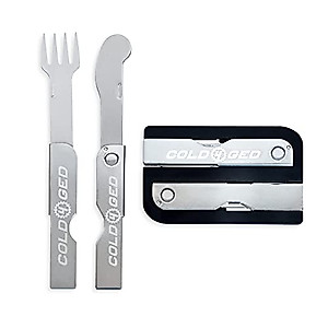 Forkanife Travel, Ultra-thin Travel Utensils, Stainless Steel Fork and Knife Travel Silverware, Safe and Reusable Travel Cutlery Set for Schools, Airports and More, 3.27 x 2.07-inch Case - Cold4ged
