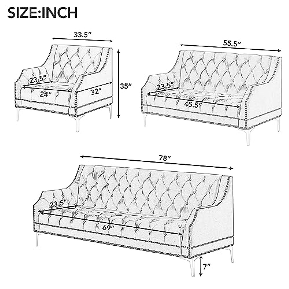 Merax, Blue 33.5" Modern Sofa Frosted Velvet Soft Upholstered Couch Loveseat with Metal Legs,Button Tufted Back for Living Room