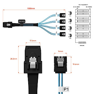 OIKWAN Mini SAS to 4 SATA Cable, 36 Pin SFF 8087 Host/Controller to 7 Pin SATA Target/Backplane, Compatible with PERC H310, RAID Controller 3Feet(2 Pack)