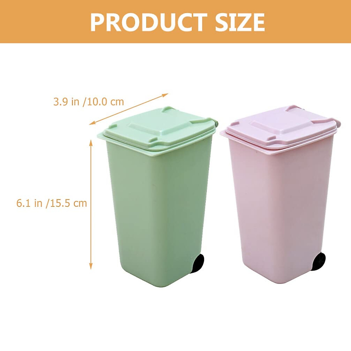 Tofficu Small Waste Basket 2pcs Mini Curbside Garbage Trash Bin with Wheels Lid Pen Holder Tiny Recycle Can Pencil Cup Desktop Organizer for Bedroom Office Desktop Car Green Pink