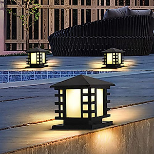 CZLZY Vintage Style E27 Outdoor Pillar Lamp Waterproof IP65 Black Finish Post Light Fixture Stainless Steel Pedestal Lamp Glass Shade Garden Fence Square Column Light Lawn Landscape Light