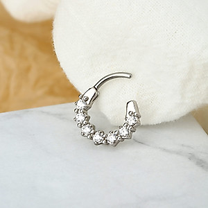 CM Crareesi Mania 16G Septum Clicker Rings Hoop 316L Stainless Steel Septum Clicker Rings Seven Clear CZ Septum Piercing Daith Piercing Jewelry