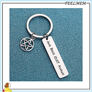 FEELMEM Funny Gift Jerk Bitch Idjit Assbutt Keychain Coworker Gift Inspired Jewelry TV Series Fan Gift (Jerk)