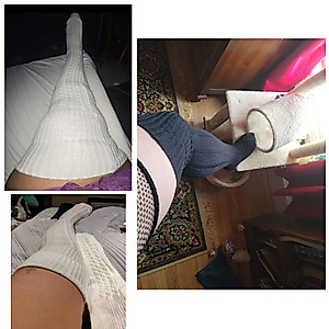 Wool Plus Size Thigh High Socks For Thick Thighs- Extra Long Womens Warm Cable Knit Over Knee Stockings Leg Warmers Black