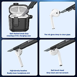 RFUNGUANGO AirPods 2nd Generation Case Cover with Cleaner Kit, Military Hard Shell Protective Armor with Lock for AirPod Gen 1&2 Charging Case, Front LED Visible,Black