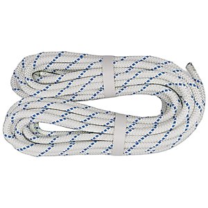 IMROPE 8mm Braided Polyester Rope Great for Clothes Line Drying and Swing, 7-Core Design, Durable and Strong for Indoor and Outdoor Use (White with Blue, 33 Feet)