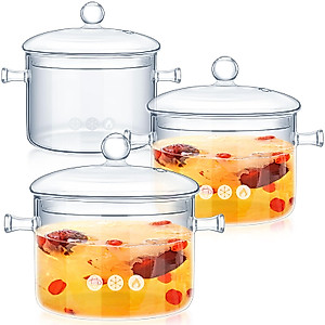 Hsei 3 Pcs Glass Simmer Pot Heat Resistant Clear 1.3 1.5 1.9 L Glass Saucepan with Cover Handle Glass Pots for Cooking Glass Cookware Glass Stovetop Pot and Pan with Lid for Pasta Noodle (Trendy)