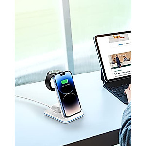 ZUBARR Foldable Wireless Charger for Multiple Devices 3 in 1 Wireless Charging Station for Travel, Compatible with iPhone14 13 12 11/Pro/XR, iWatch Charger for7/6/5/4/3/2, Airpods Wireless/Pro