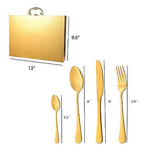 Dicunoy 24 PCS Gold Silverware Set, Gold Forks and Spoons, Stainless Steel Gold Plated Cutlery Utensils with Storage Case for Wedding Festival Christmas Party Dinner Table, Service of 6