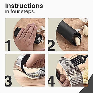 Cuisinly® - Garlic Press - Garlic Press Stainless Steel - Garlic Press Rocker - Garlic Chopper - Garlic Crusher - Garlic Mincer - With Free Silicone Garlic Peeler and Cleaning Brush