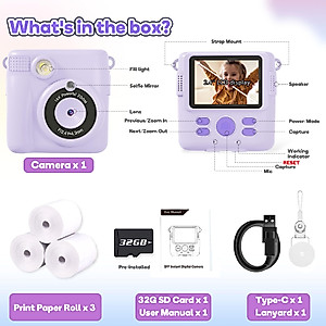 Kids Camera Instant Print, Christmas Birthday Gifts for Girls and Boys Age 3-12,1080P Kids Instant Cameras That Print Photos,Portable Toddler Toy for 3 4 5 6 7 8 9 10 11 Year Old Boys (Purple)