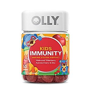 OLLY Kids Immunity Gummy, Immune Support, Wellmune, Elderberry, Vitamin C, Zinc, Chewable Supplement, Cherry - 50 Count