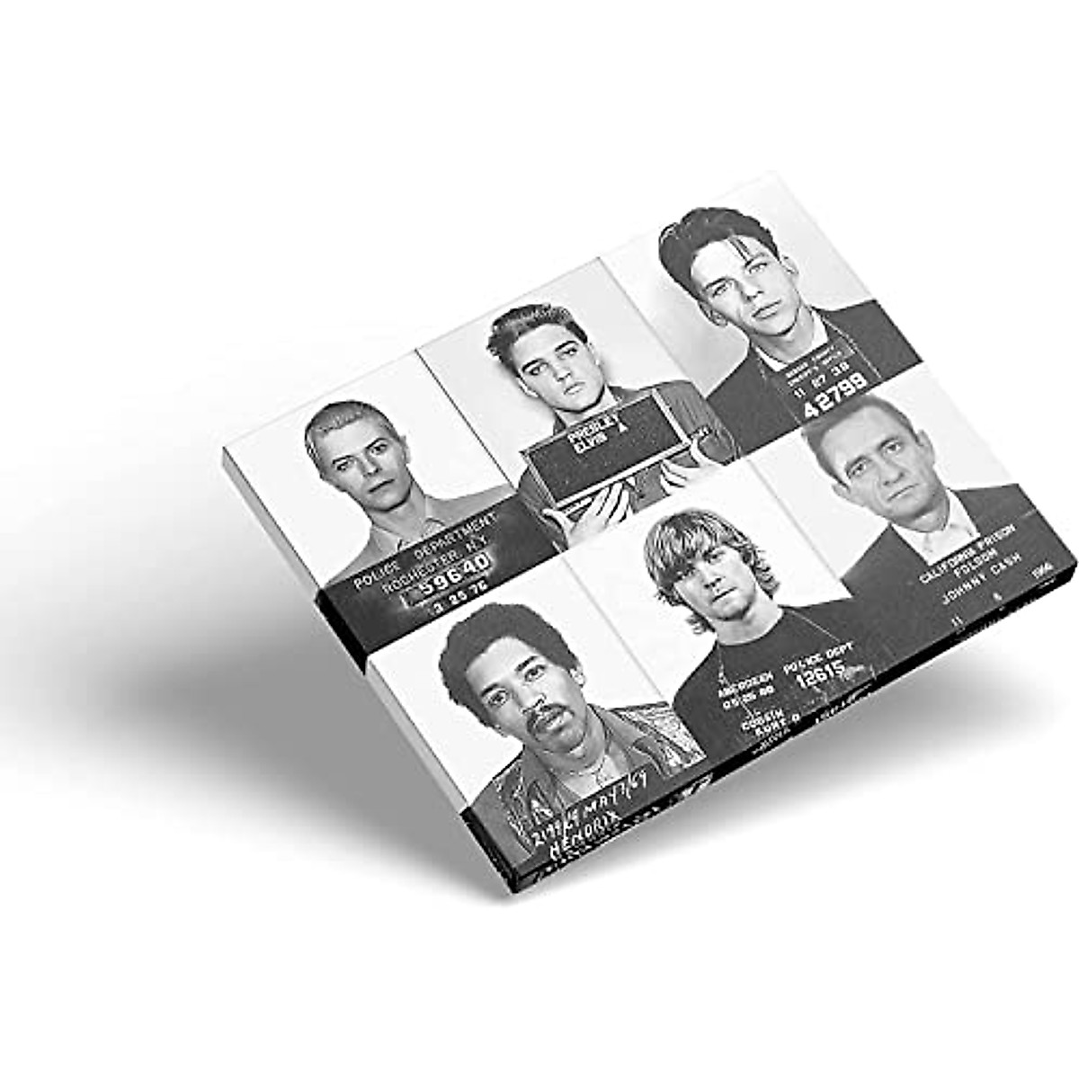 Kurt Cobain, Elvis Presley, Jimi Hendrix, David Bowie, Frank Sinatra, Johnny Cash Poster Canvas Framed, Celebrity Mugshot Poster, Mugshot Wall Art (16"x20")