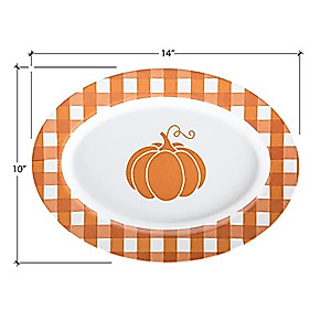 C.R. Gibson QSTM-24069 Orange Plaid Pumpkin Reusable Melamine Plate Thanksgiving Platter, 14" x 10"