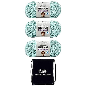 Bernat Baby Velvet Yarn Misty Green 164018-18017 (3-Skeins) Same Dye Lot Worsted Medium #4 Soft 99% Acrylic/1% Polyester Bundle with 1 Artsiga Craft Bag