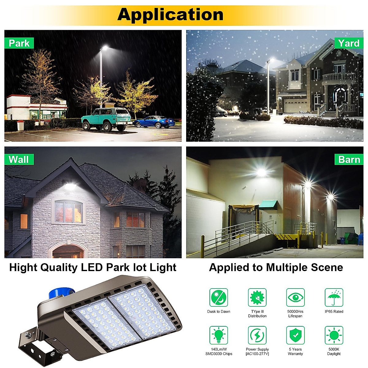 BIRITALO 200W LED Parking Lot Light 28000LM Bright Dusk to Dawn Flood Lights Outdoor with Trunnion Wall Yoke Mount 5500K Commercial 85-277V IP65 Waterproof Shoebox Barn Lighting for Yard,Garage