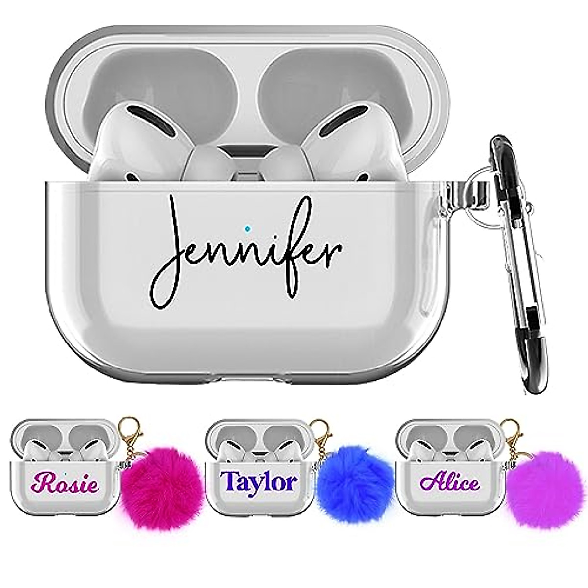 MARBLEFY Personalized AirPods Pro 2 Case with Keychain and Running Strap, Protective Clear Airpod Pro 2nd Generation Cover with Custom Name (Personalized)