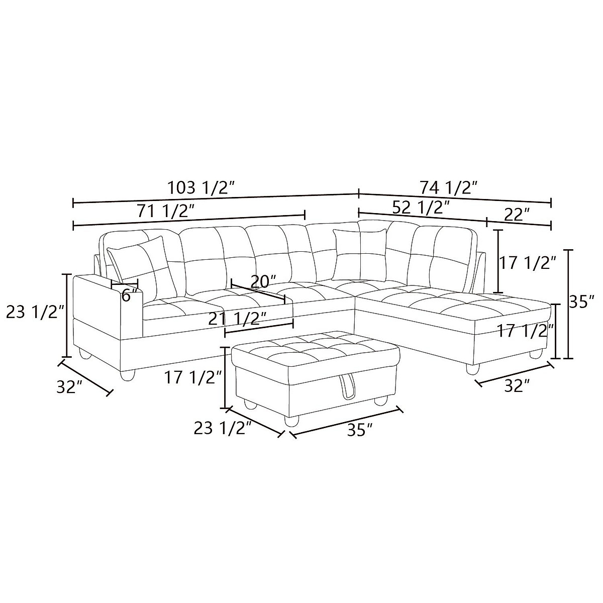 Plithzy Leather Sofa for Living Room,103" Sectional Sofa with Storage Ottoman,L Shape Couch Leather Living Room Furniture (Brown, Left Facing)