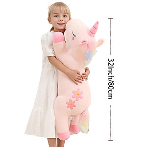 32inch Cute Giant Pink Unicorn Plush, Jumbo Soft Body Pillow Pet, Large Rainbow Unicorn Stuffed Animals Toy, Big Doll for Kids Girls and Boys Halloween, Christmas, Thanksgiving, Birthdays Gifts