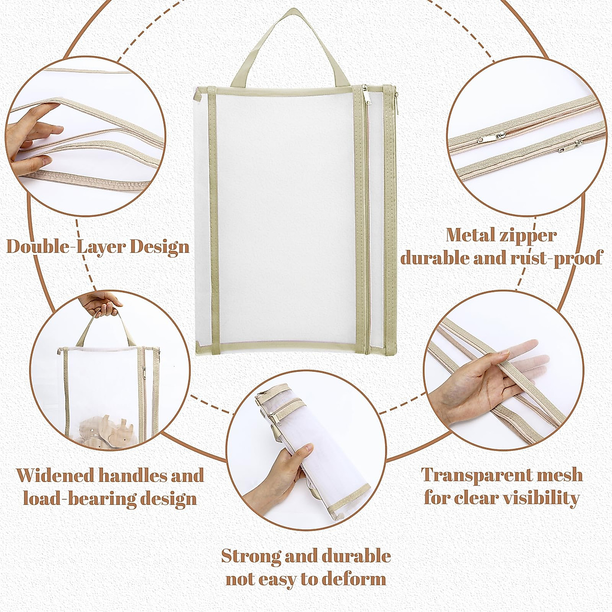 5 Pack Colored Mesh Zipper Pouch Bags, Storage & Organization, Breathable See Through A4 Zipper Pouch with Handle