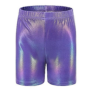 Nothing Girls Gymnastics Shorts Athletic Leotards Sparkle Dance Tumbling 5-10Years (Purple, 7-8 Years)