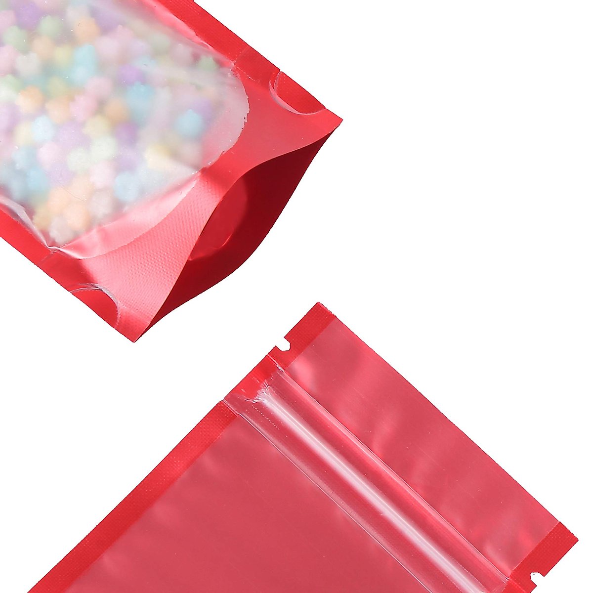 100 Translucent/Red Poly Resealable Stand Up Heat Sealable Reusable Pouch (5" x 7", Translucent/Red)