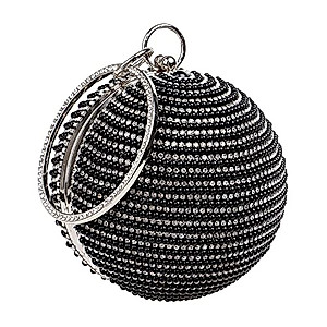CORIOS Evening Handbag for Women Round Ball Clutch Purse Beaded Pearl Clutch Bag Rhinestones Shoulder Bag Bridal Wedding Purse Crossbody Bag for Wedding Cocktail Party Banquet Prom Black