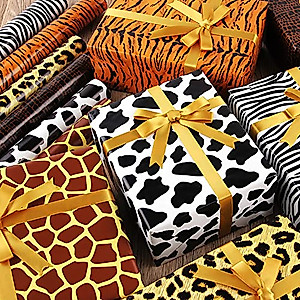 BEISHIDA 6 Styles Wrapping Paper Set-Straw ropes&Stickers&Double-Sided Tape& Bow-Gift Wrap Paper for Christmas, Birthdays, Party, DIY Decorations 6 Sheets Folded 20x28 Inches