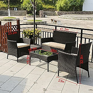MAXCBD Patio Furniture Set 4 Pcs Outdoor Wicker Sofas Rattan Chair Wicker Conversation