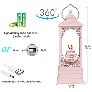 VITAKEO-[360° Rotation Birthday Cake Rotation Music Lamp Present LED Lights (11.4" x 4.13") for Women Present Mom Daughter Daughter Granddaughter Christmas Decoration Birthday Present-Pink