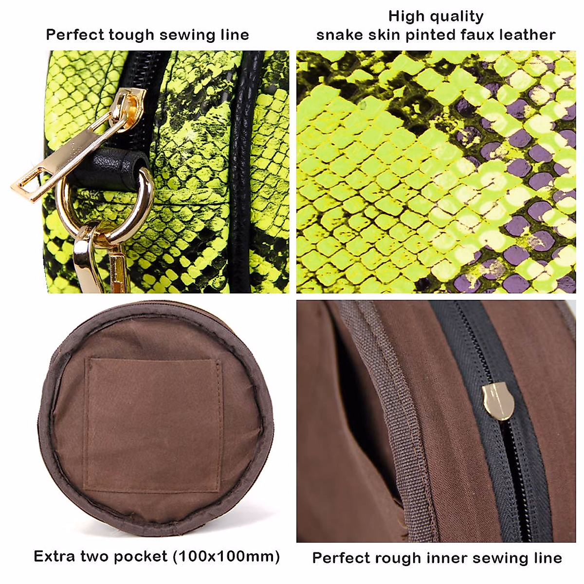 by you Women Fashion Snakeskin Pattern Small Round Cellphone Crossbody Purse Shoulder Bag Belt Bag Adjustable Strap (Round Snake Print - Neon Yellow)