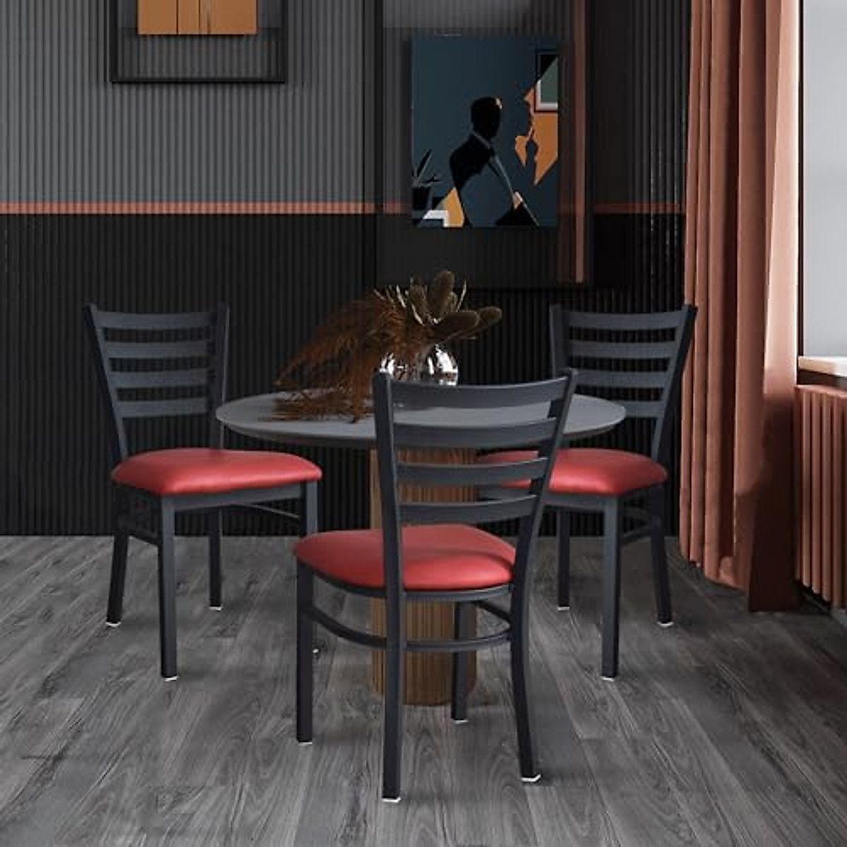 DECFUL Metal Dining Chair Set of 2 - Modern Classic Kitchen Restaurant Dining Chairs with Red Padded Seat Cushion and Sturdy Ladder Backrest