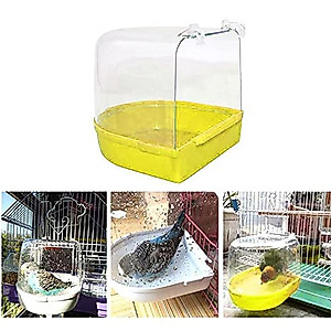 Parrot Bathing Hanging on Cage Birdbath Bird Supplies Plastic Box Cage Accessories for Pet Shower(Yellow)