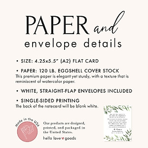 Hello Love Goods Greenery Funeral Thank You Cards, Sympathy Acknowledgement Cards, Bereavement Notes with Envelopes, 4.25x5.5 Flat Notecards