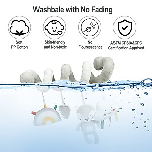 Blublu Park Baby Car Seat Toys, Activity Spiral Plush Hanging Wrap Around Pram Pushchair Stroller Toys, Sensory Early Education Toy for Toddler, Grey Fox