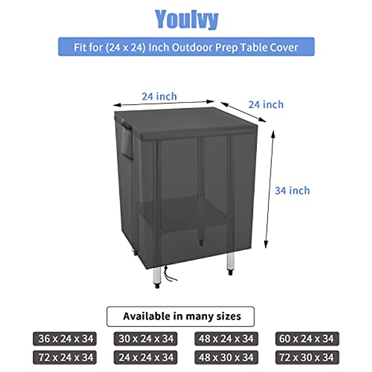 Youlvy Outdoor Prep Table Cover 24 Inch, Waterproof Patio Stainless Steel Table for Prep & Work Cover Metal BBQ Table Cover All Season Pretection for Outdoor Table - 24 x 24 x 35 Inch