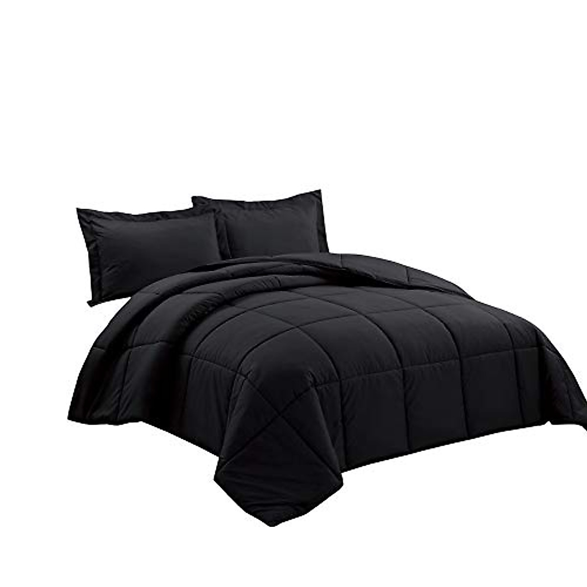 Chezmoi Collection 3-Piece Down Alternative Comforter Set (Queen, Black)