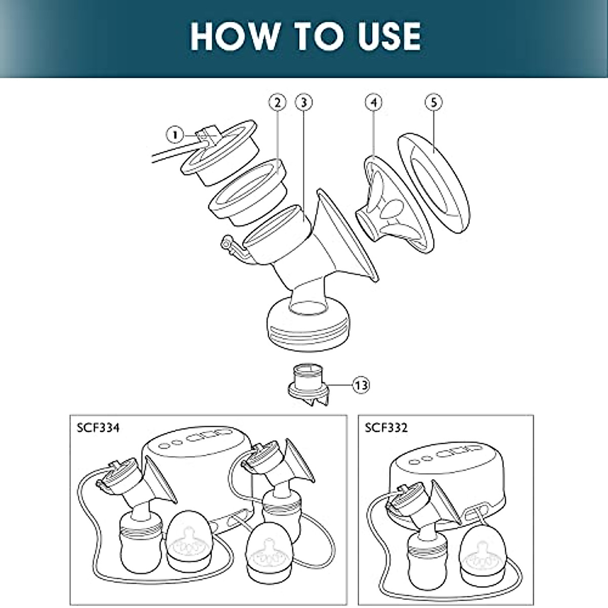 Begical Breast Pump Parts Compatible with Philips Avent Electric Breastpump SCF332/334 ; Incl. Flange, Valve, Tube, Massage Cushion, Silicone Diaphragm, Cap; Not Original Avent Pump Parts