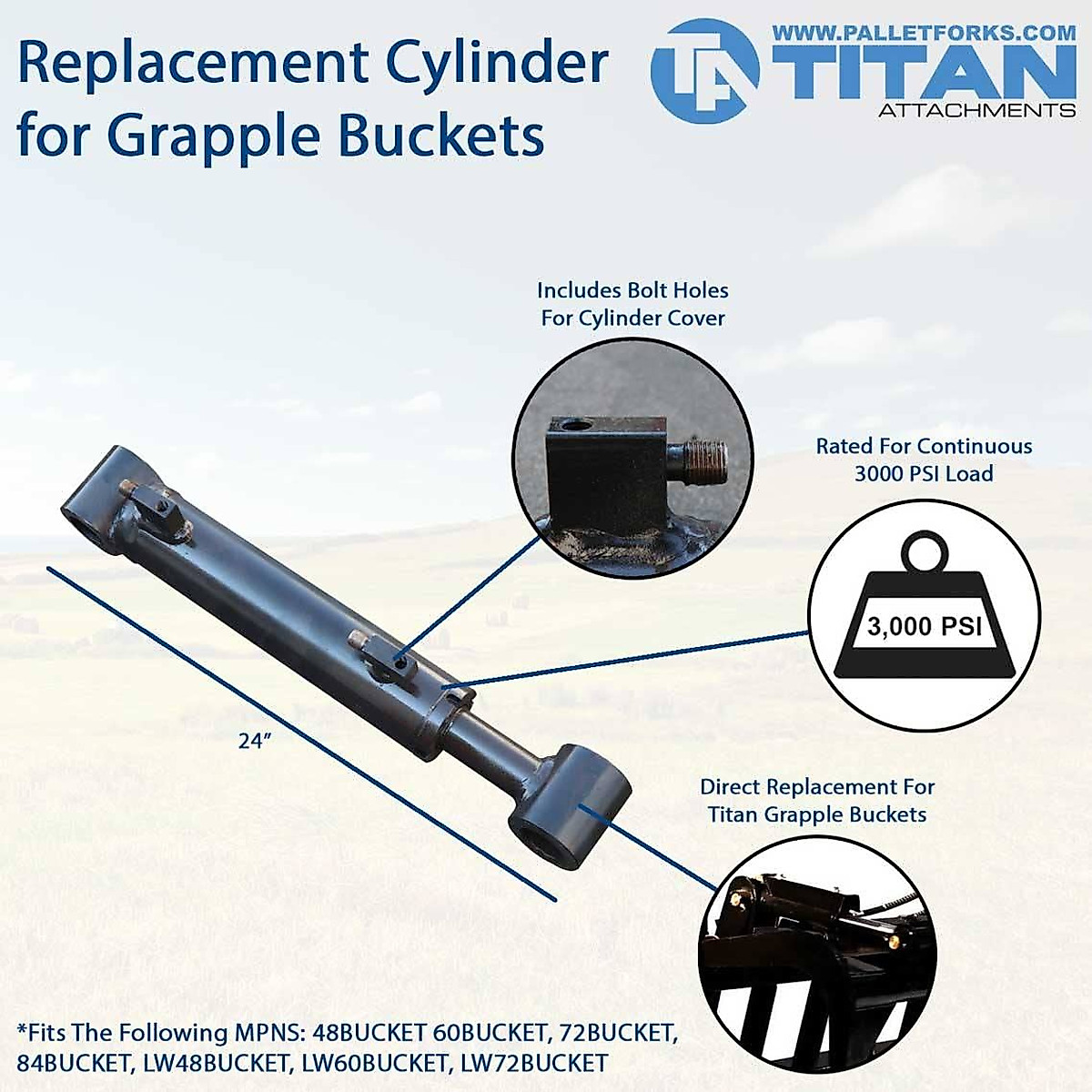 Titan Attachments Replacement Hydraulic Cylinder for Titan QT Grapple Bu