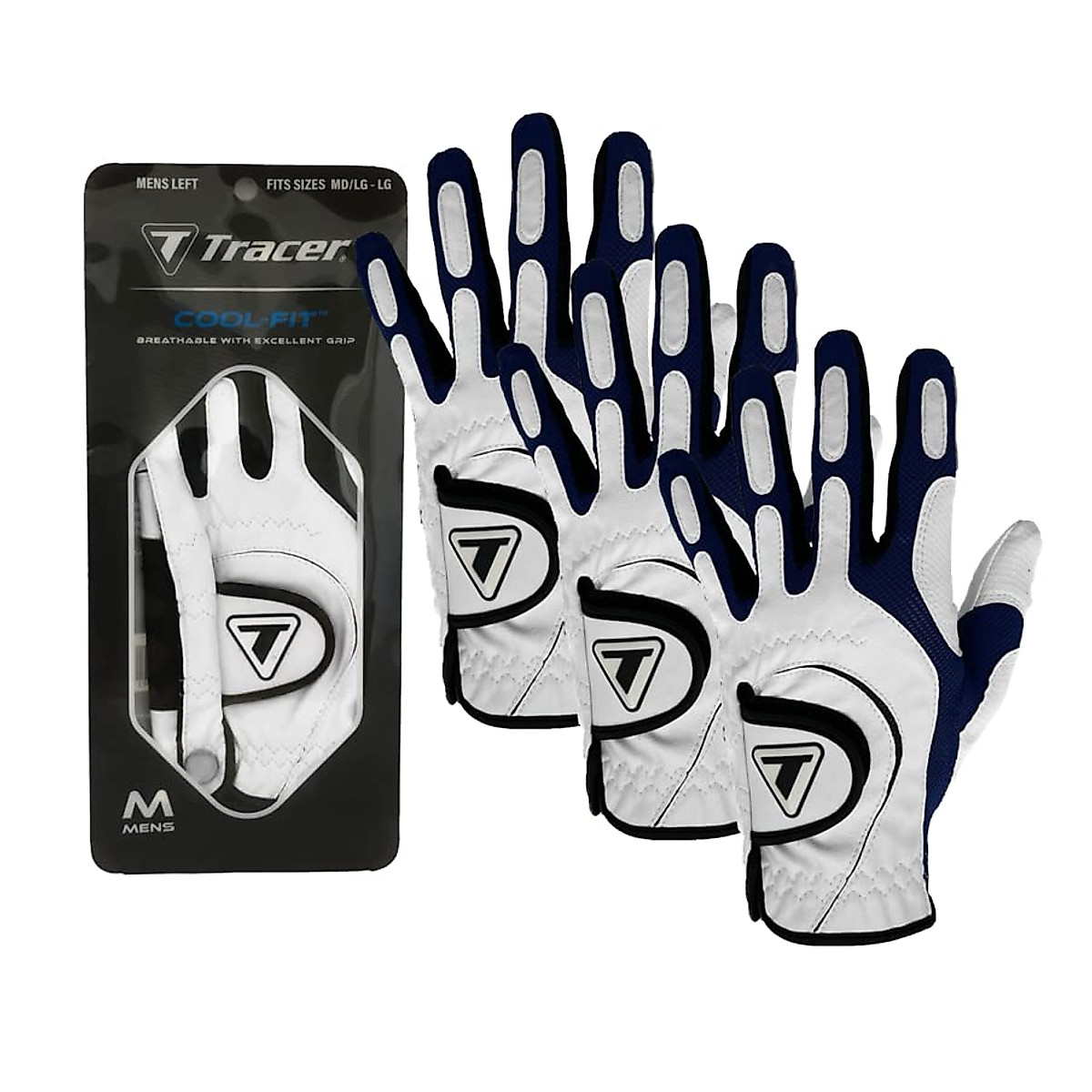 Tracer Golf Men's Golf Glove, 3-Pack - Cool fit, Comfort Stretch, Highly Durable Glove (XL-XXL (Plus), White/Black)