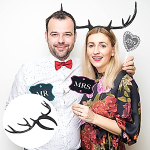 Lurrose Black Antler Headband Long Antler Ears Hairband Deer Horn Elk Headpiece for Holloween Christmas Cosplay Party